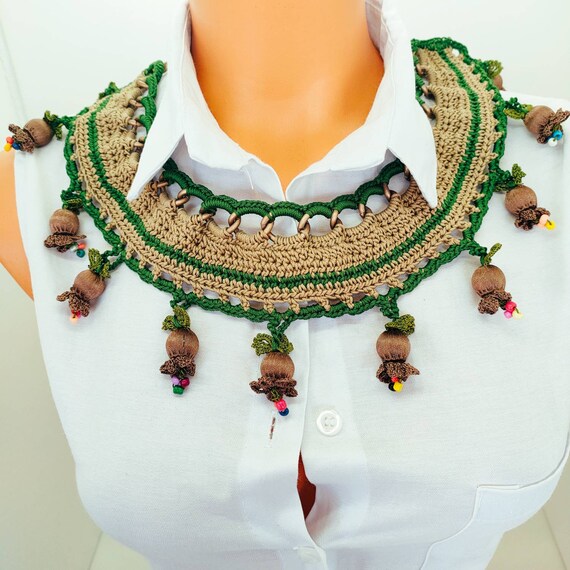 Handknitted Oya Crochet Chain Detailed Collar Necklace/unique - Etsy