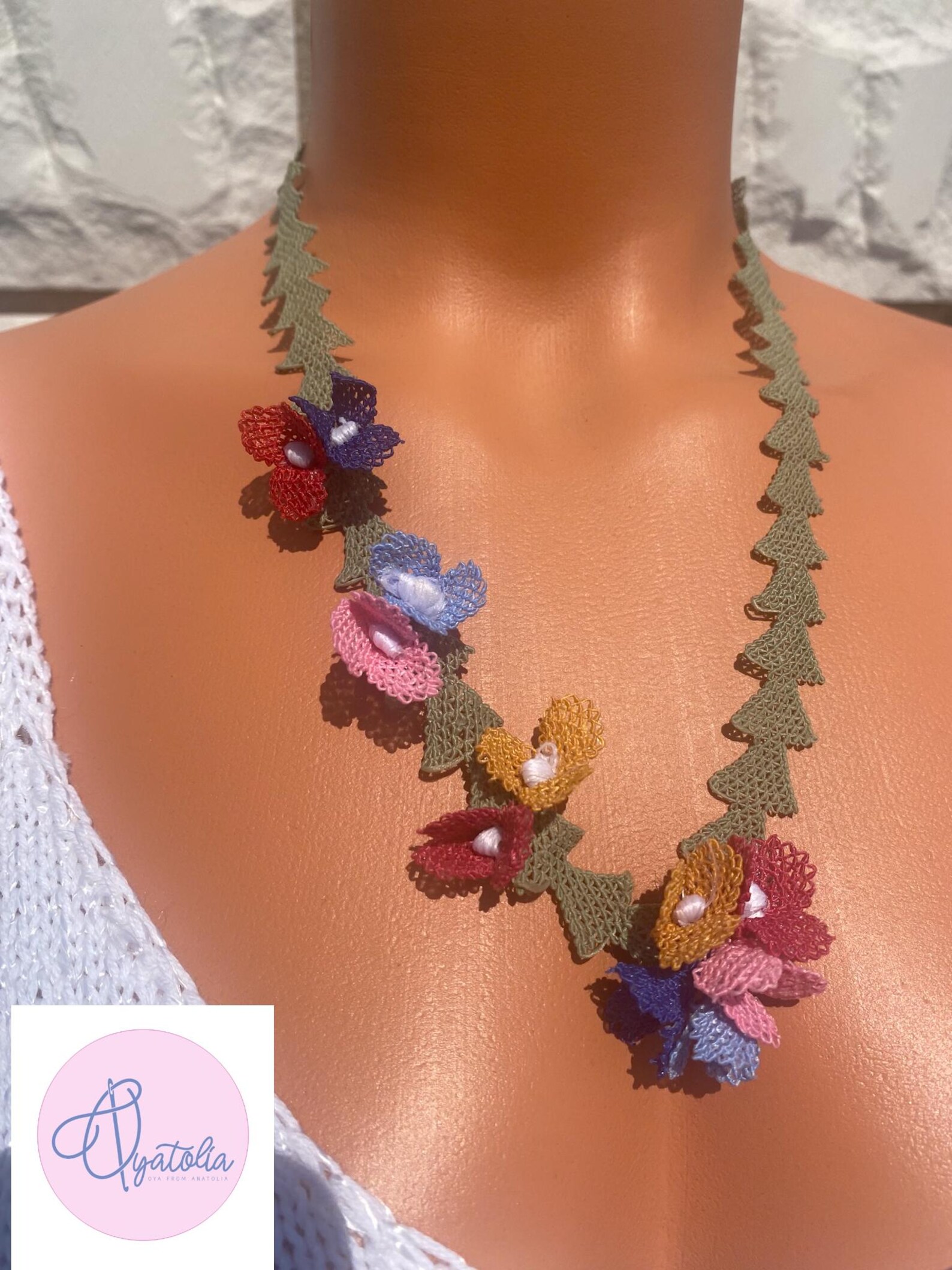 Turkish Oya Crochet 3D Colorful Flower Detailed Necklace|handmade Oya ...