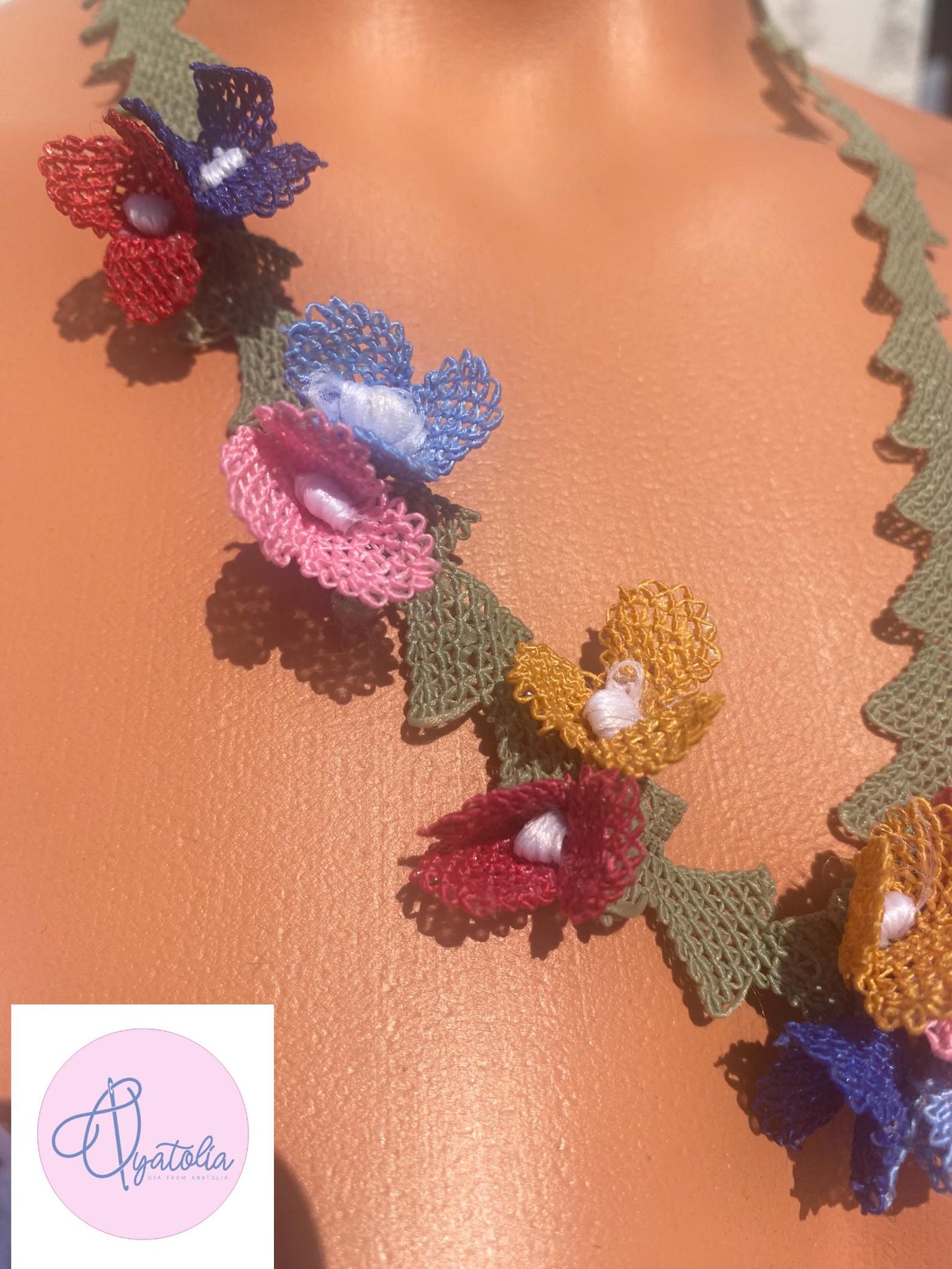 Turkish Oya Crochet 3D Colorful Flower Detailed Necklace|handmade Oya ...