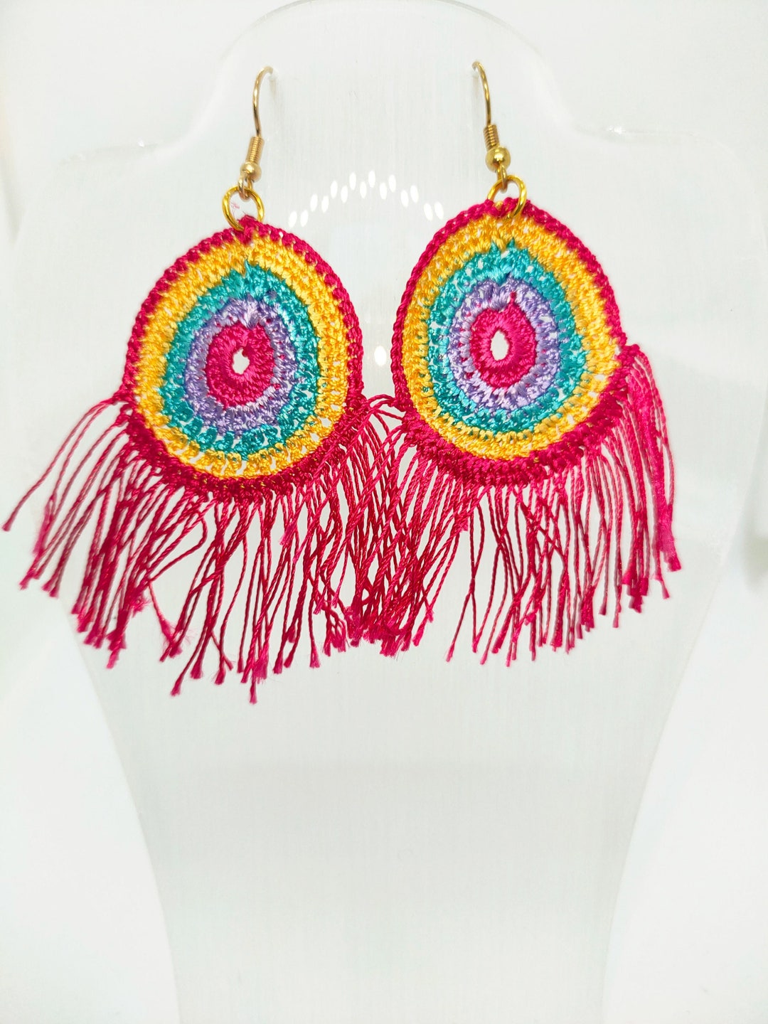 Handmade Turkish Oya Crochet Custom Boho Design Pink Evil Eye Tassel ...