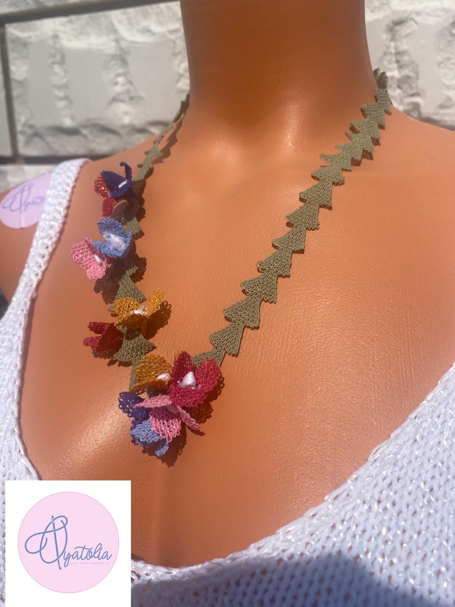 Turkish Oya Crochet 3D Colorful Flower Detailed Necklace|handmade Oya ...