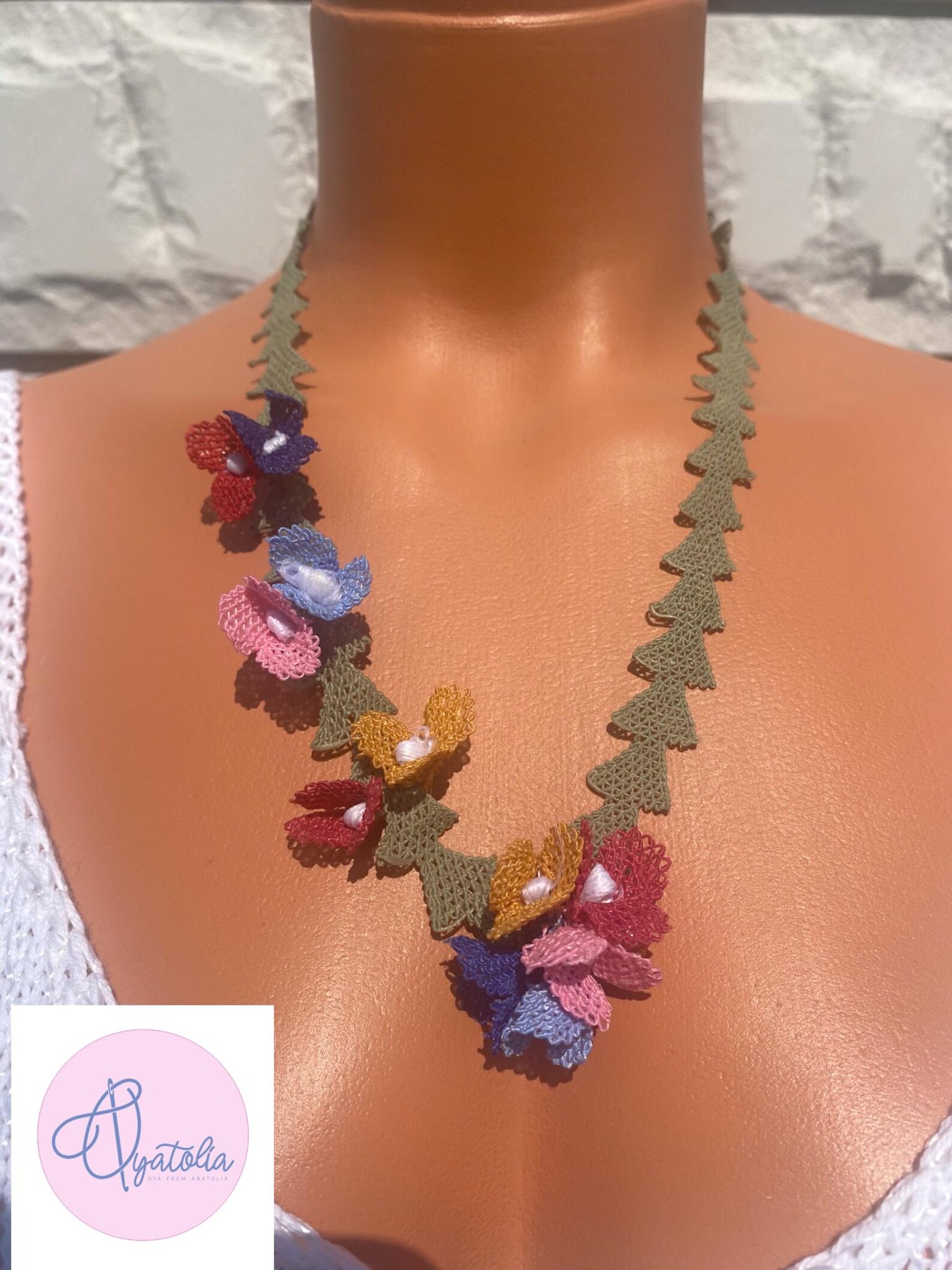 Turkish Oya Crochet 3D Colorful Flower Detailed Necklace|handmade Oya ...
