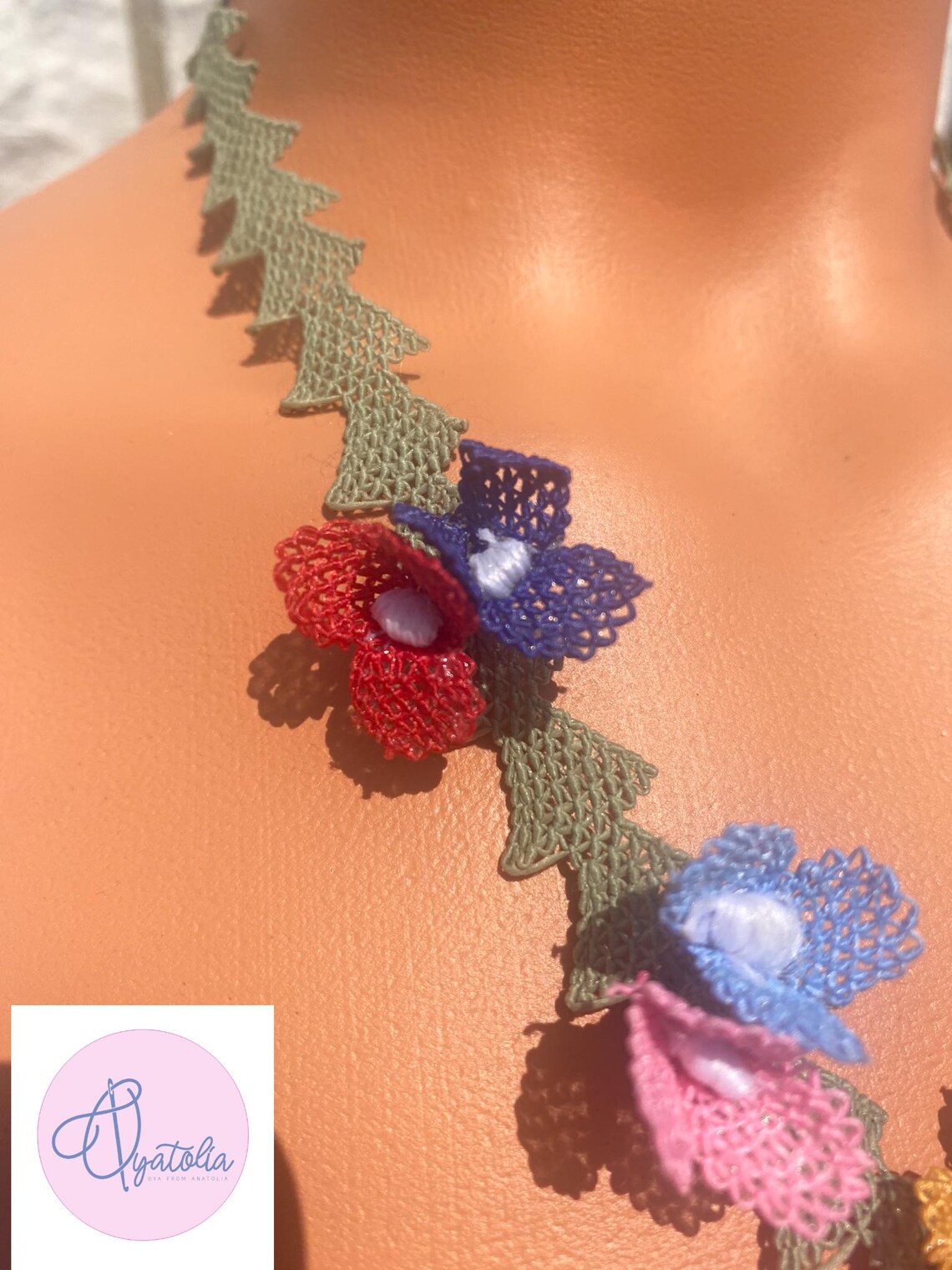 Turkish Oya Crochet 3D Colorful Flower Detailed Necklace|handmade Oya ...