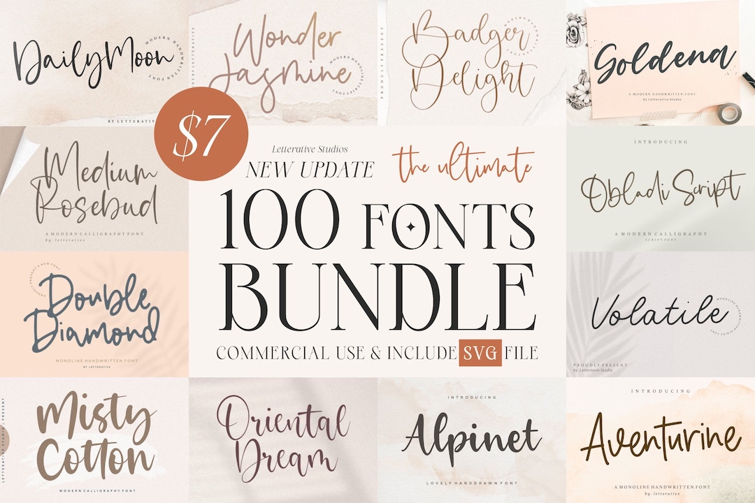 The Ultimate 100 Fonts Font Bundle, Cricut, Canva Font, Script Font ...