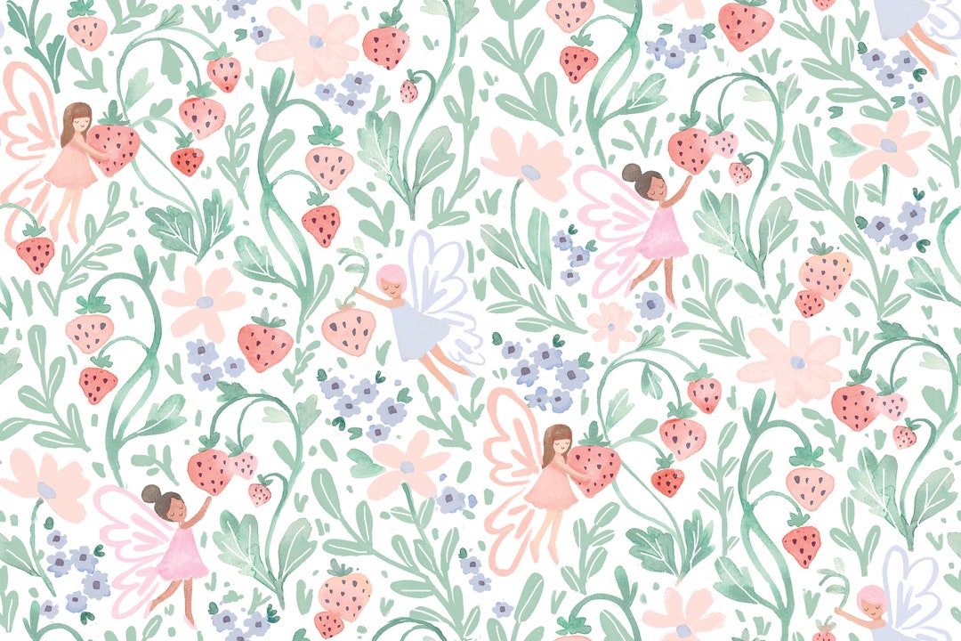 Strawberry Fairies Wallpaper Sample 9x9 FREE SHIPPING - Etsy
