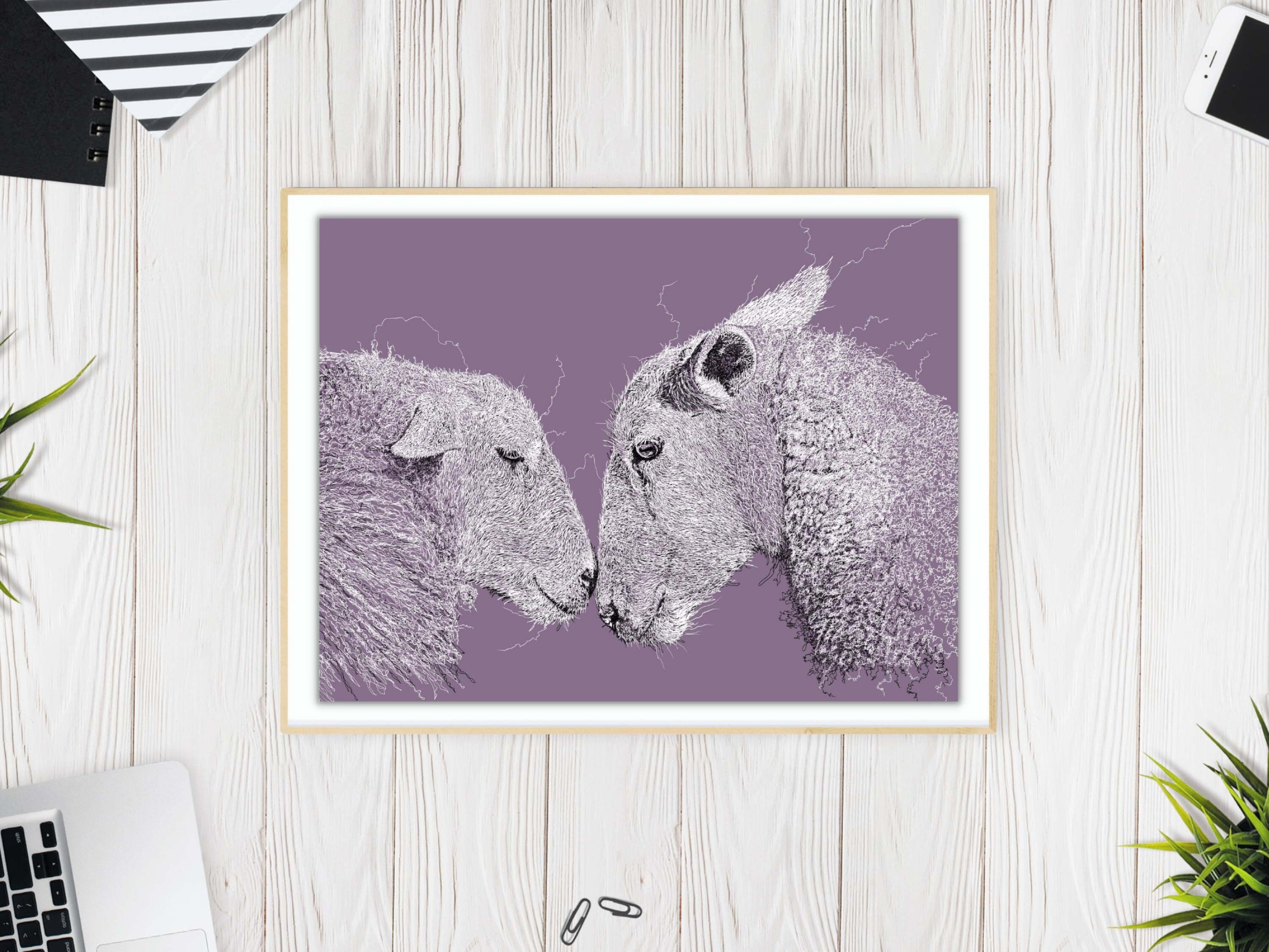 Sheep Line Drawing Black and White Digital Print Cute Farm Animals ...