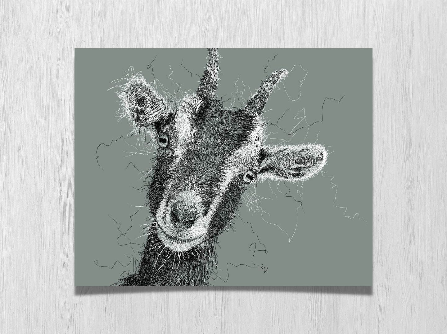 Goat Line Drawing Black and White Digital Print Cute Farm Animals ...