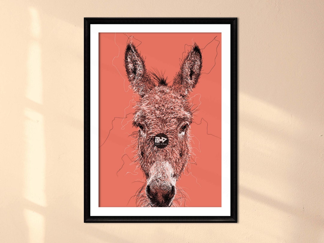 Orange Donkey Art Print | Cute Farm Animals Realistic Line Drawing ...
