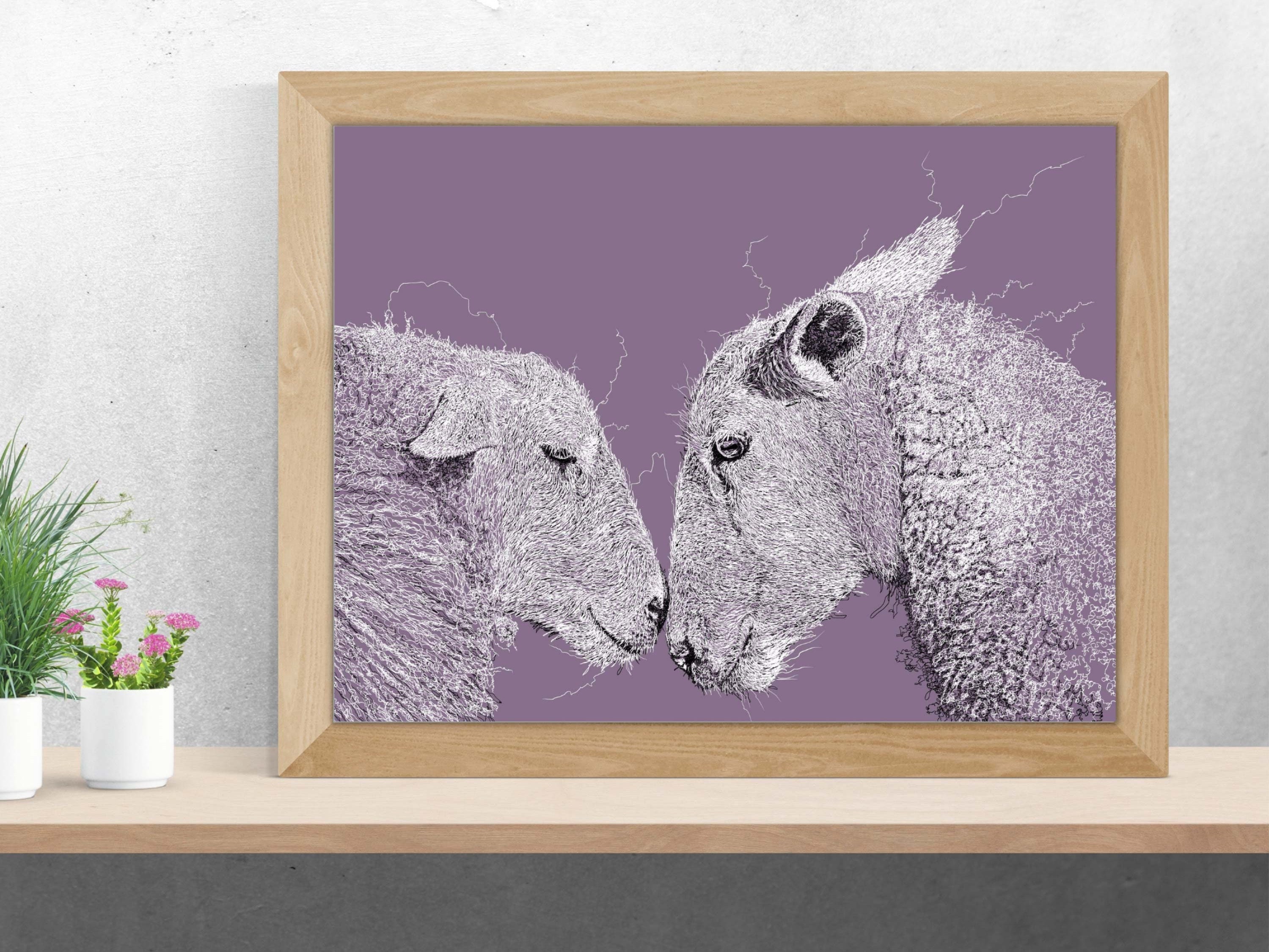 Sheep Line Drawing Black and White Digital Print Cute Farm Animals ...