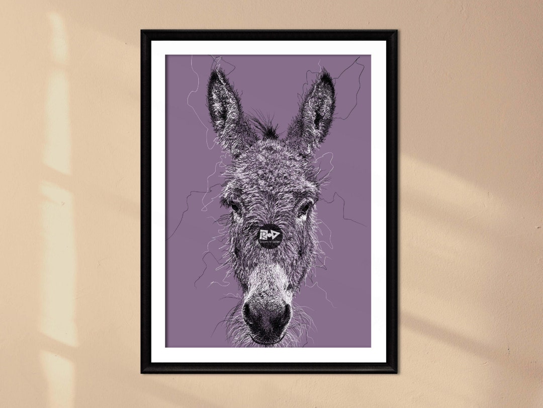 Purple Donkey Art Print | Cute Farm Animals Realistic Scribble Line ...