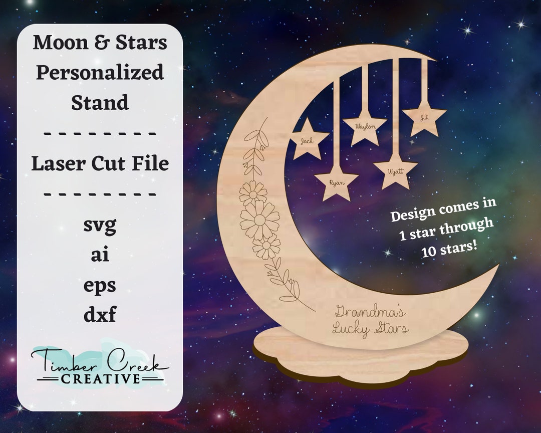 Personalized Moon and Stars Laser Cut File Glowforge Omtech Aeon Xtool ...