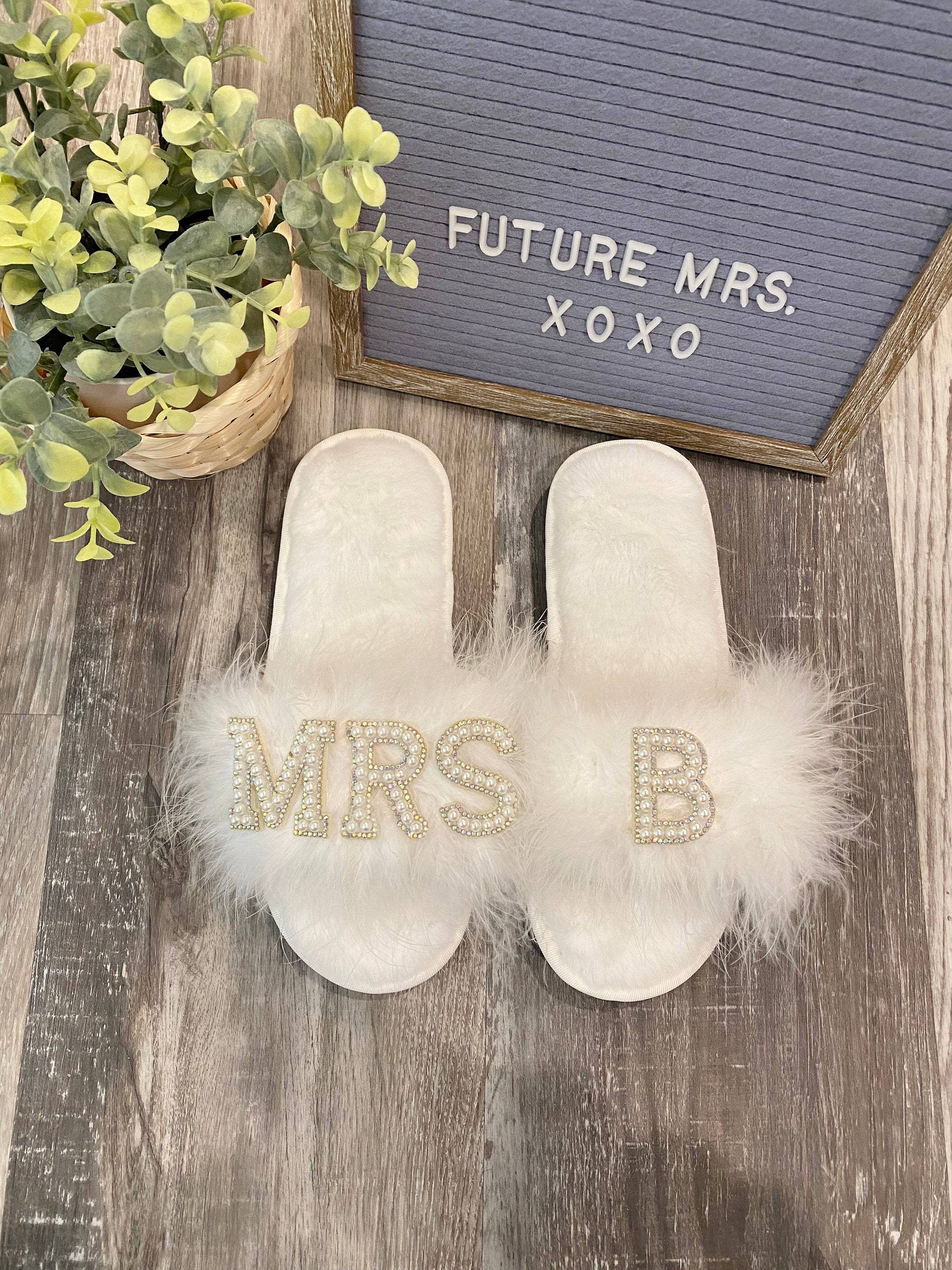 Personalized Bridal Slippersfeather Pearl Slippersbridal ...