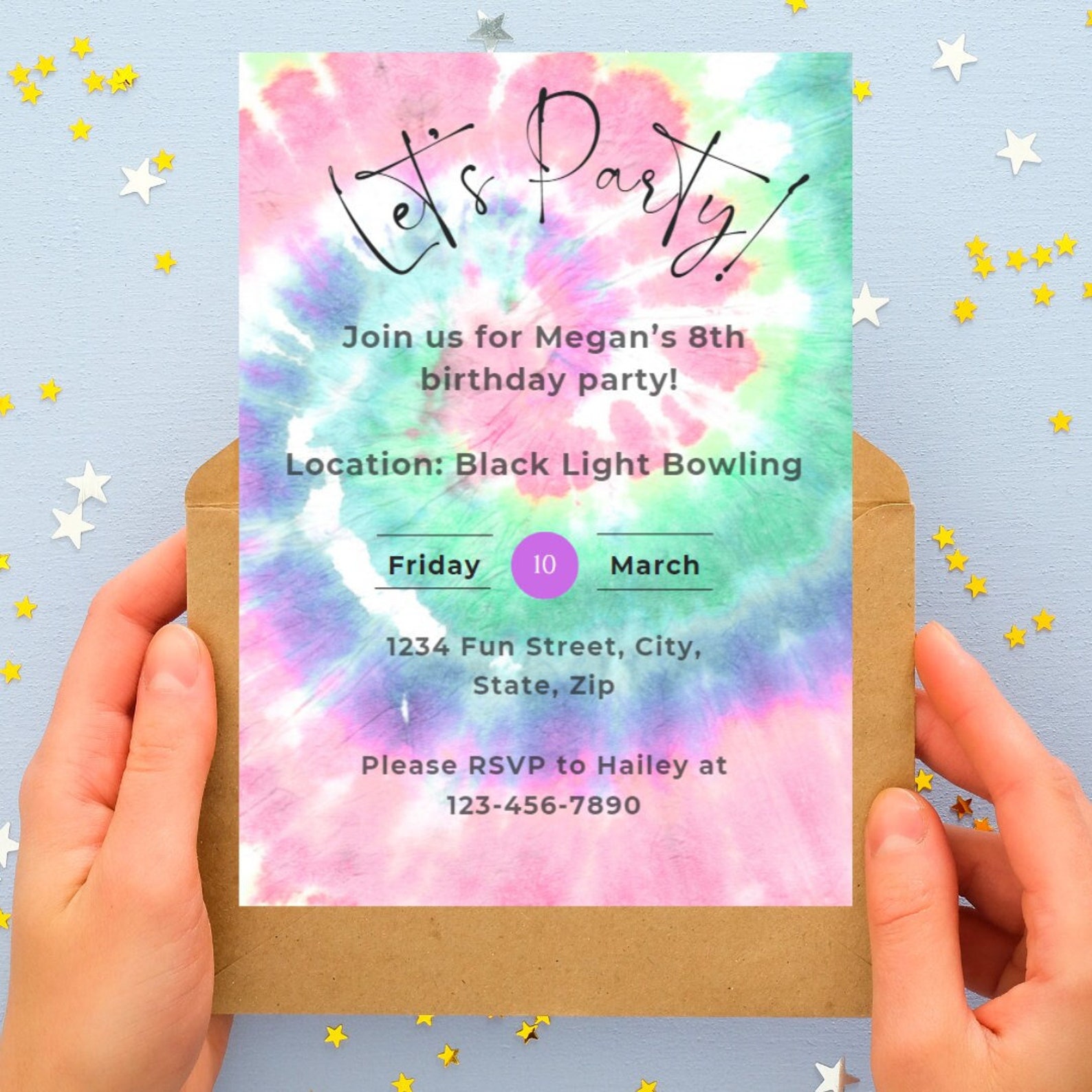 TIE DYE PARTY Invitation, Instant Download Rainbow Tie Dye Birthday Invitations Editable ...