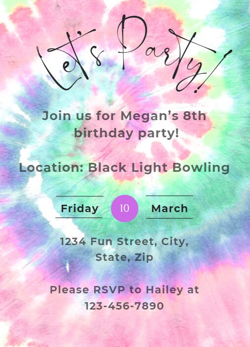 TIE DYE PARTY Invitation, Instant Download Rainbow Tie Dye Birthday ...