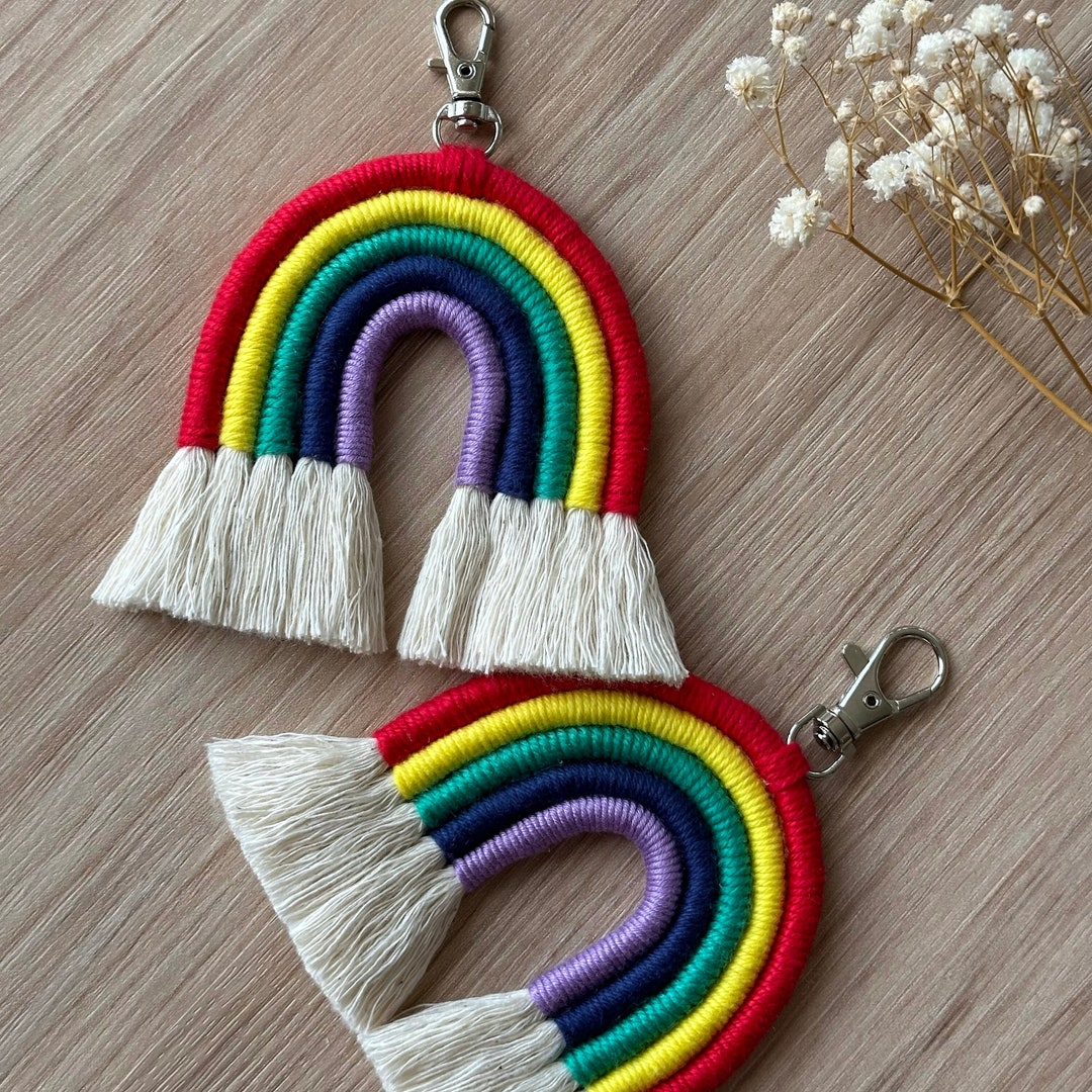 CUSTOM Made Macramé Rainbow Keychain, Bag Charm, Keyring, Boho, Bag ...
