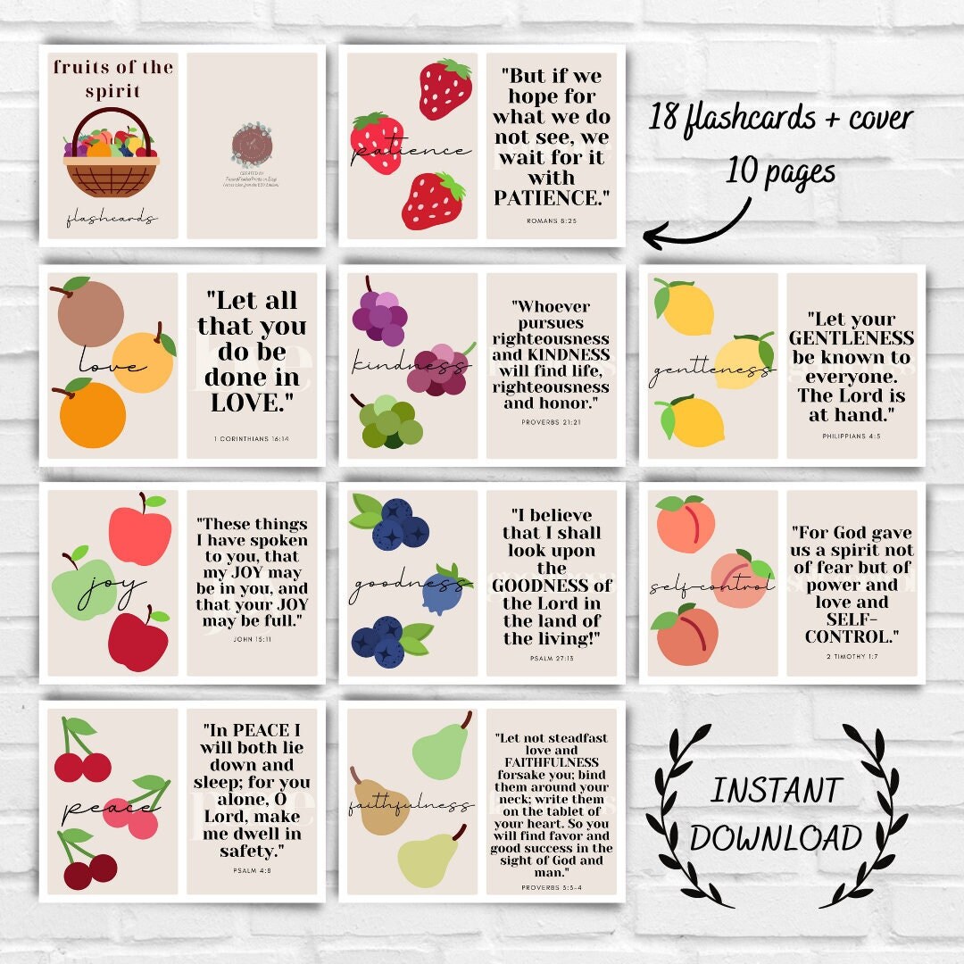 Fruits of the Spirit Flashcards Matching & Memory Verses - Etsy