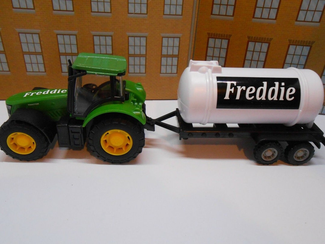 PERSONALISED NAME Toy Tractor & Trailer Set Farm Toy Car Model Boy Girl ...
