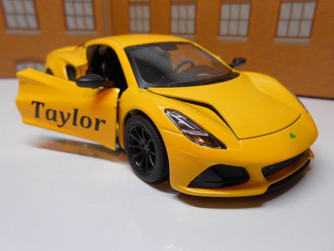 PERSONALISED NAME Lotus Emira Toy Car Yellow 1/34 Scale Model Boy Girl ...