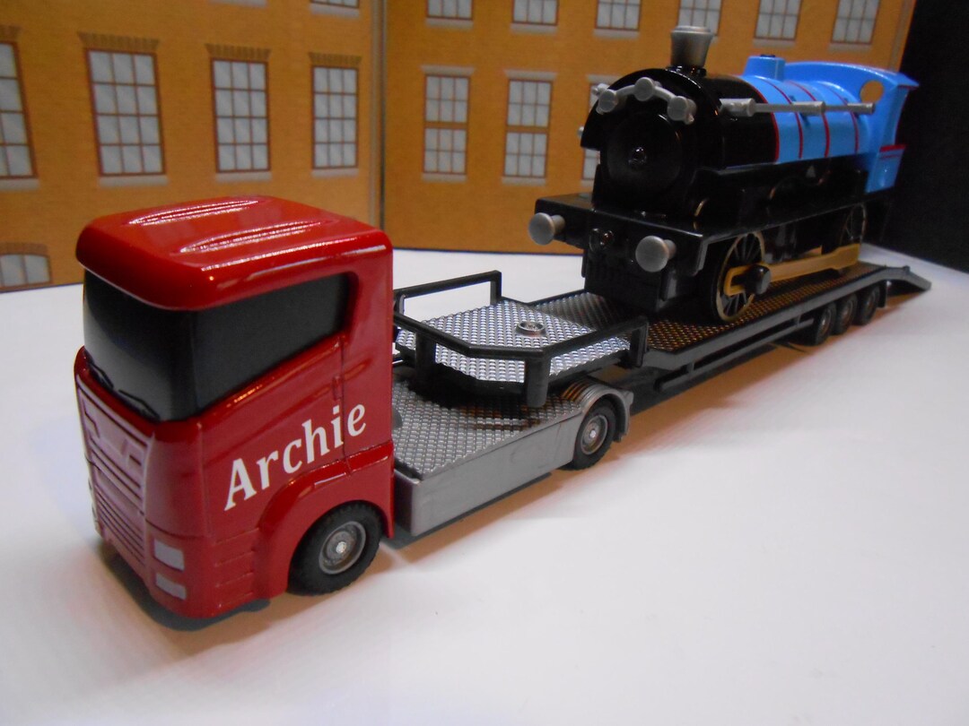 PERSONALISED NAME Toy Truck Lorry Toy Train Transporter Model Car SET ...