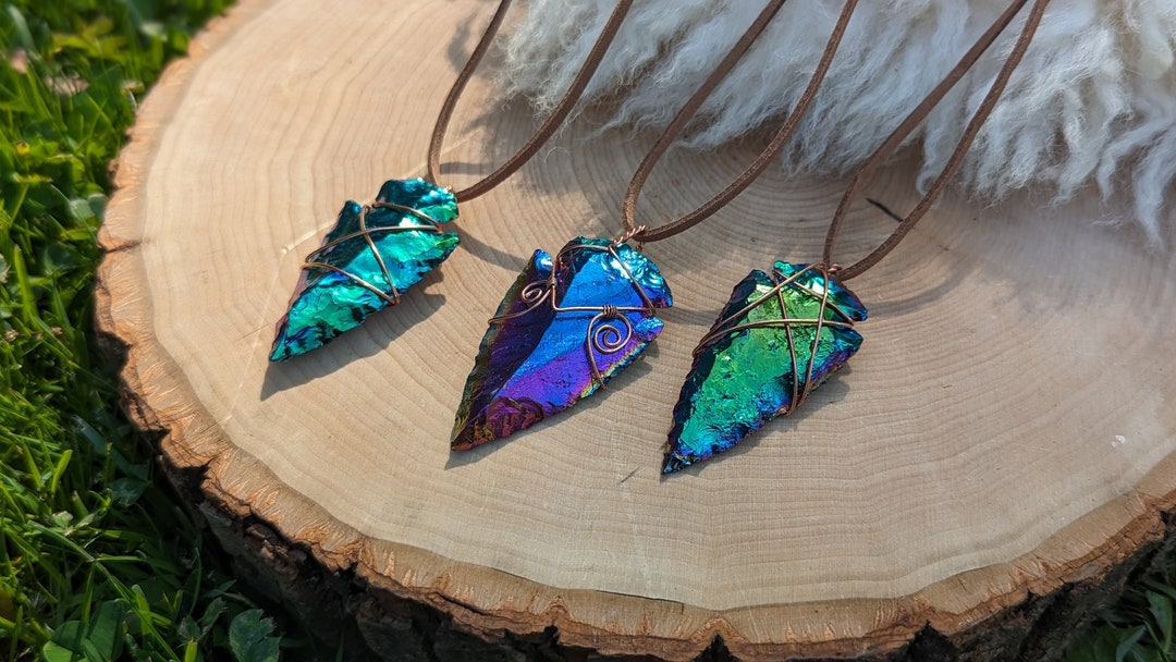 Wire Wrapped Iridescent Arrowhead Necklace - Etsy