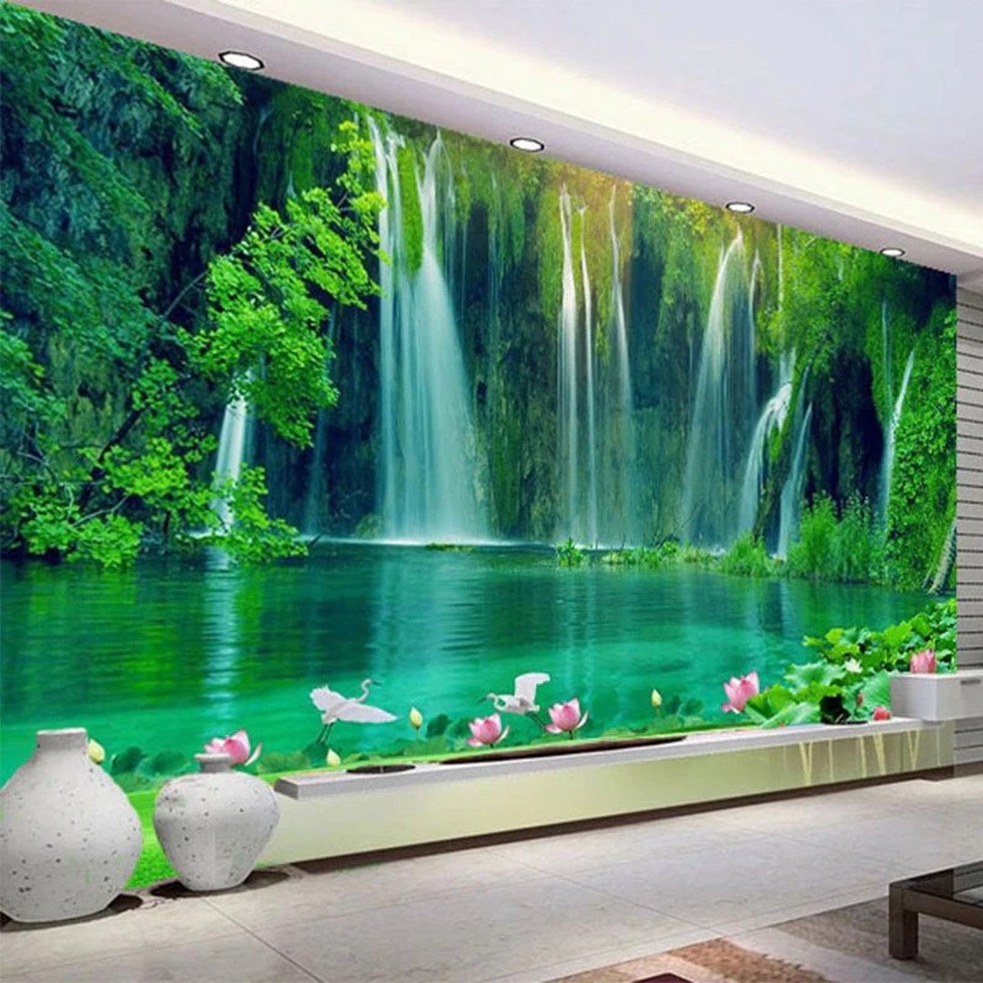 3D Wallpaper Waterfall Scenery Papel De Parede , Custom Wallpaper for ...