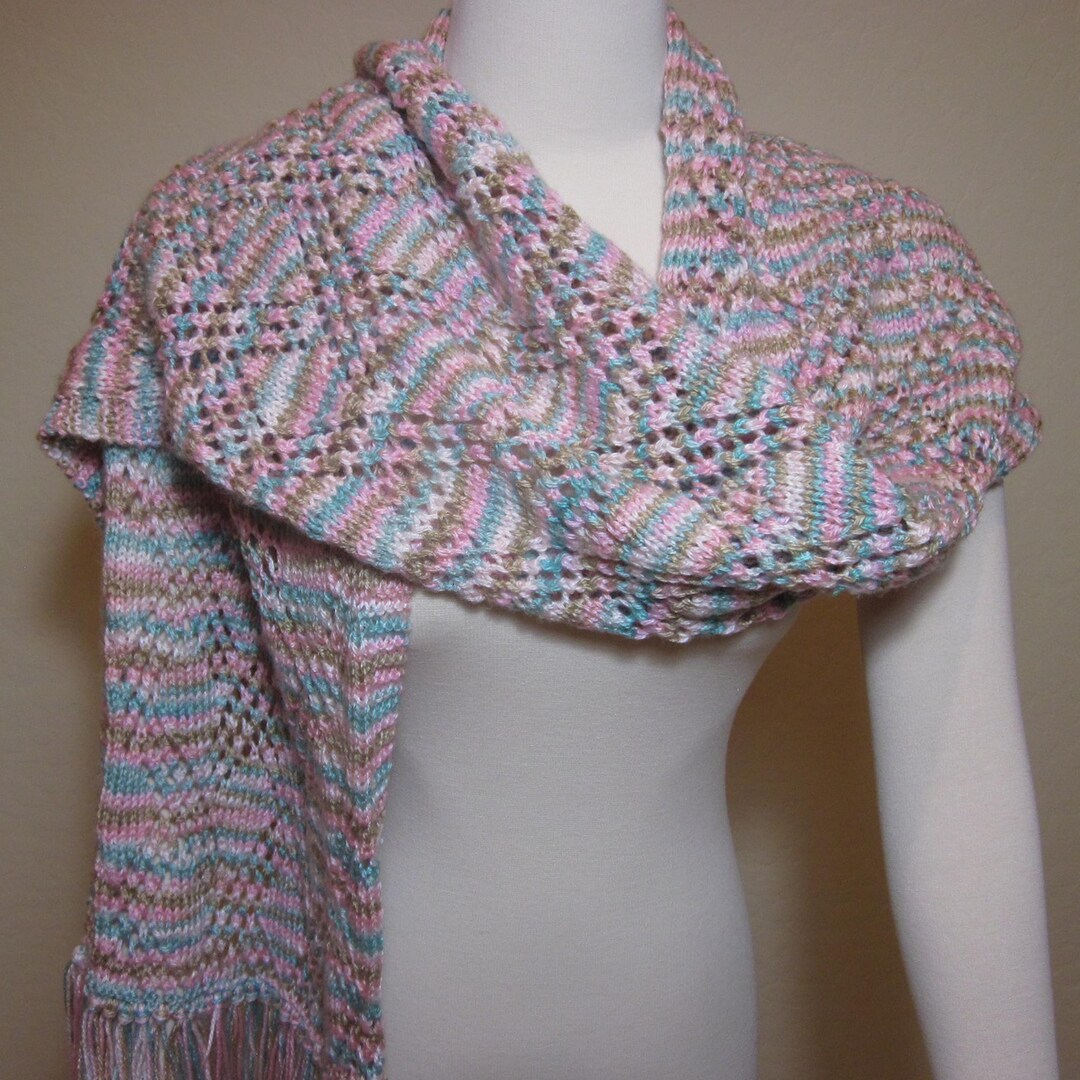 Diamond Pattern Scarf With Fringes: Soft Multicolor Acrylic Knit - Etsy