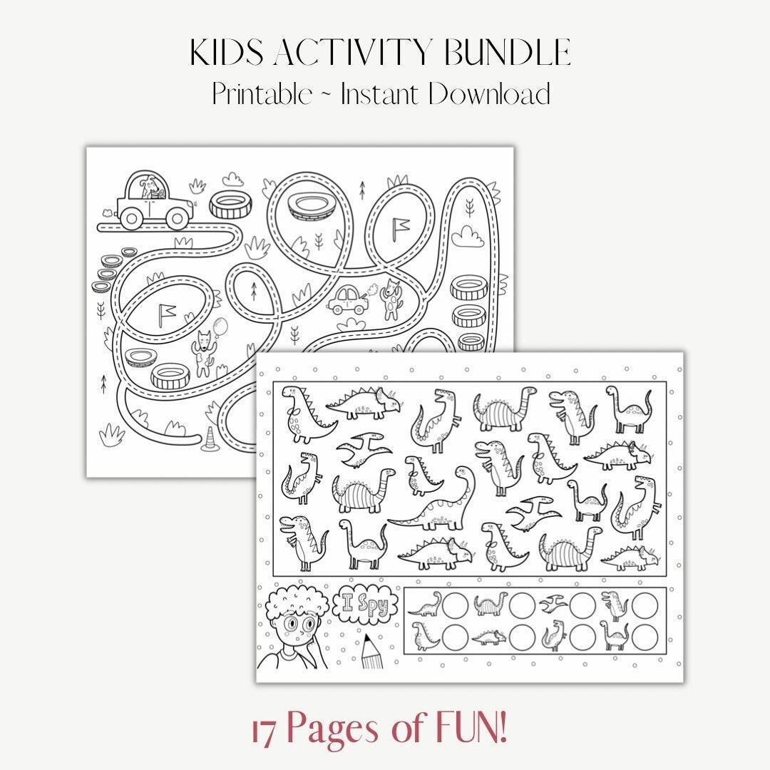 17 Page Kids Coloring Activity Bundle | I Spy + Mazes | Toddler Road ...
