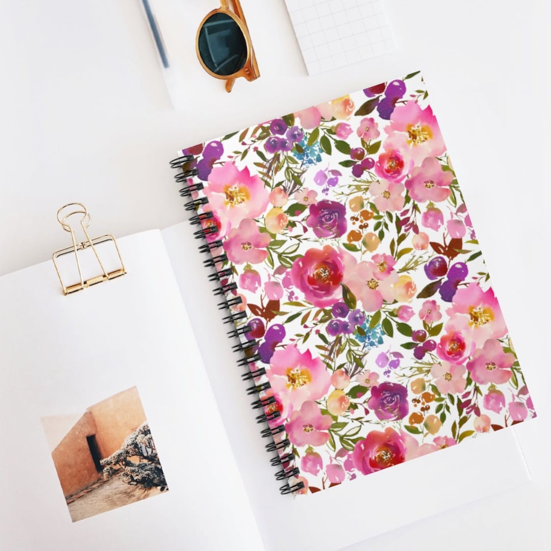 Boho Custom Floral Spiral Notebook, Self Care Journal, Wellness Journal ...