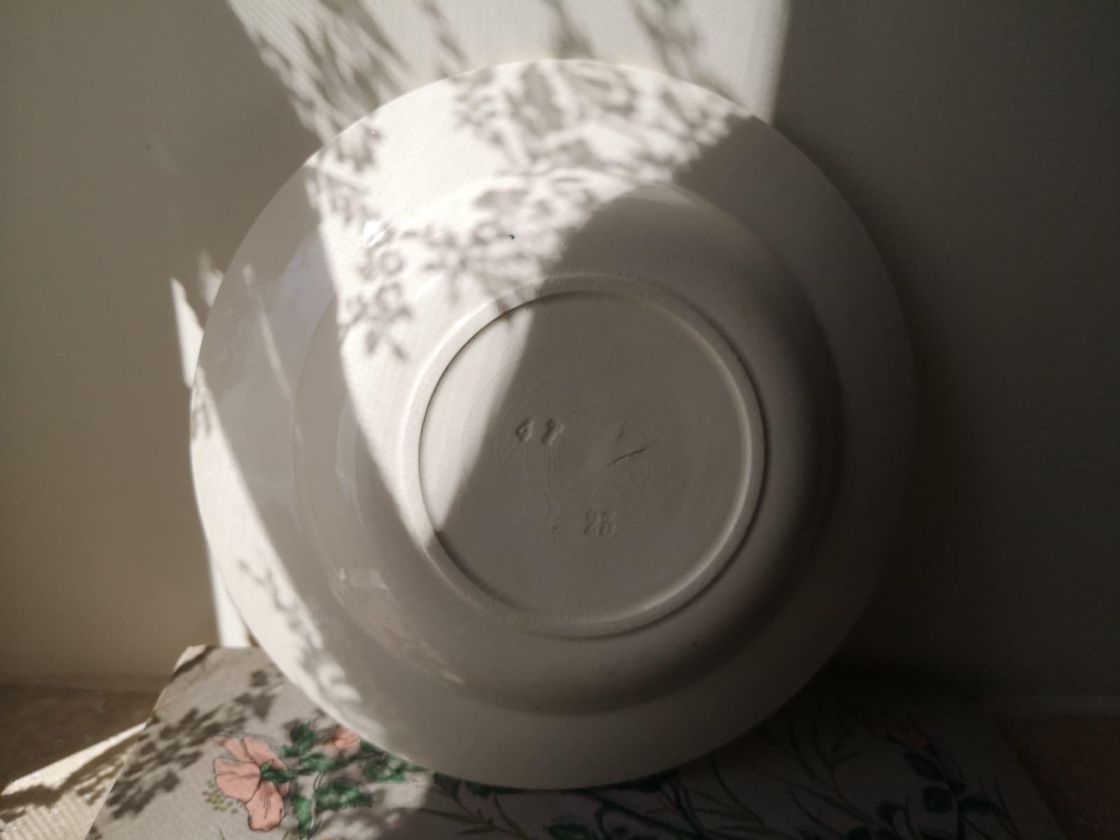 French Antique Ironstone Shallow Plates, Set of 7, Blue Floral ...