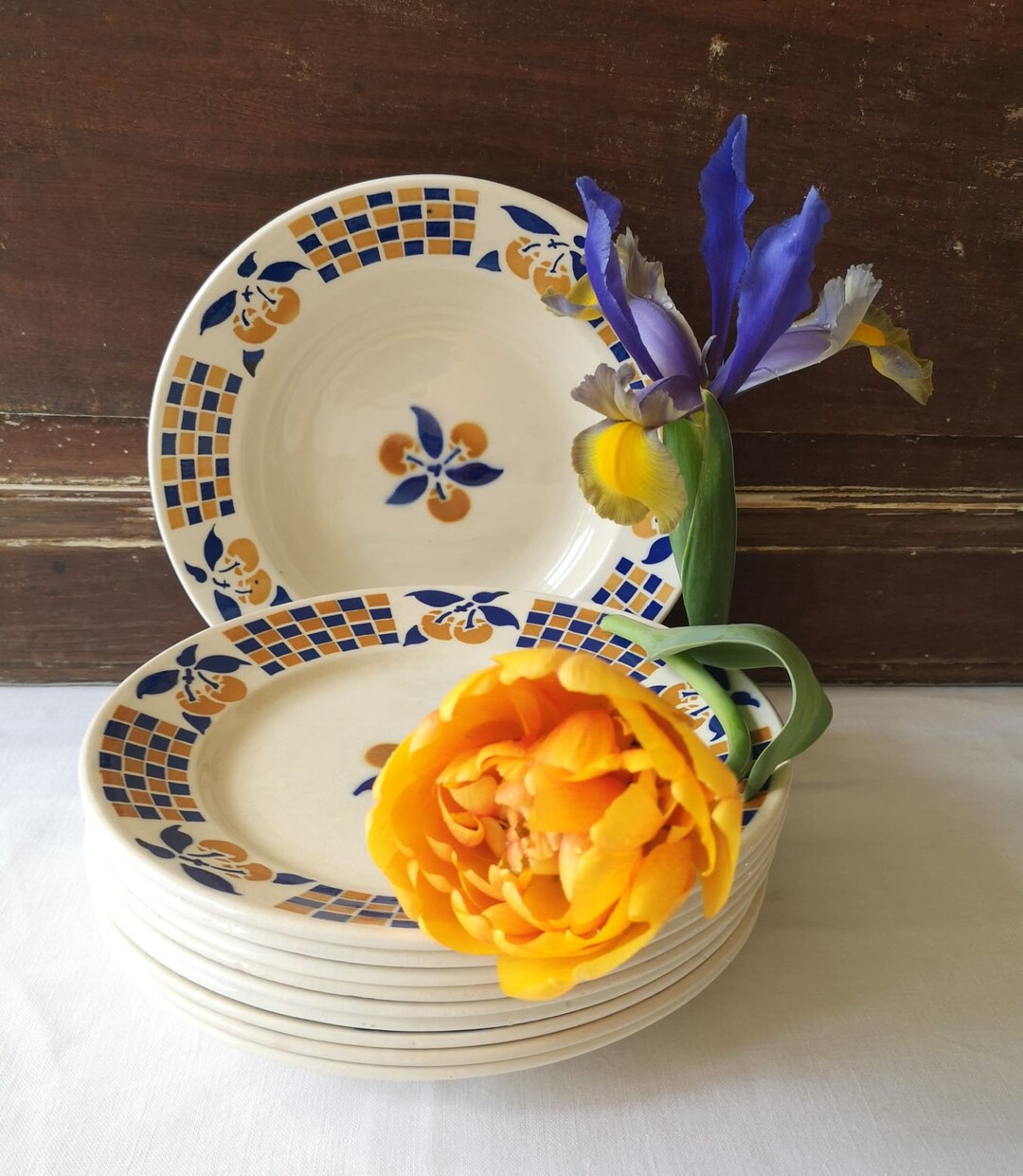 French Antique Ironstone Plates, Cherry Design, Badonviller Beauvais ...