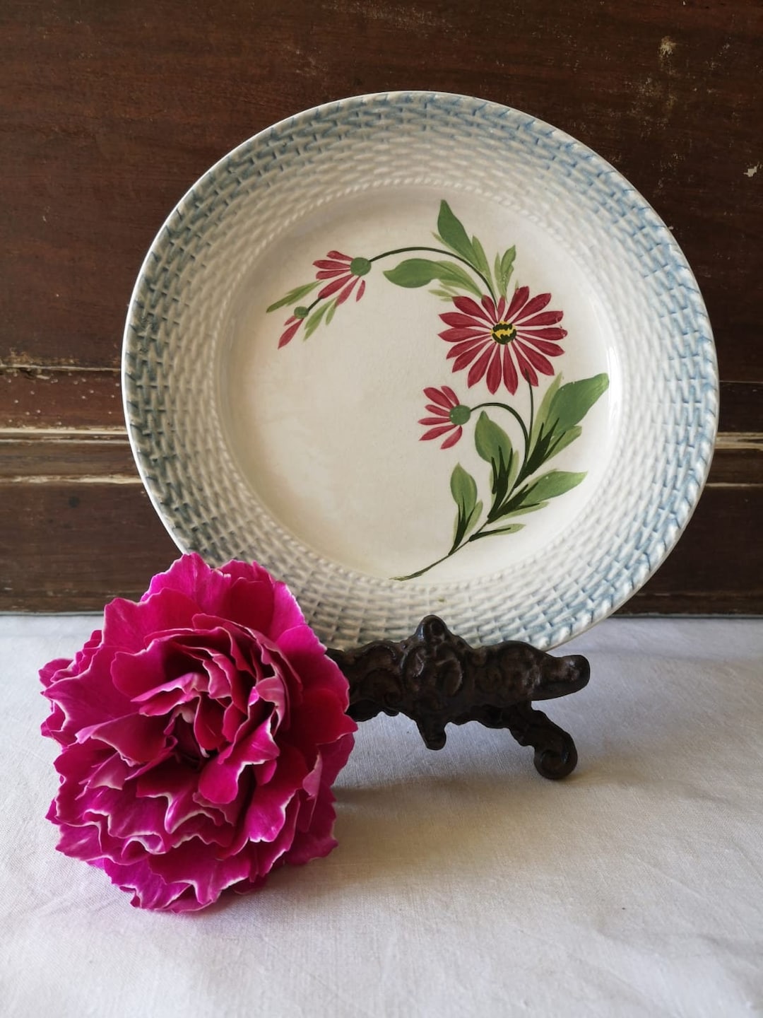 French Antique Ironstone Plate, Handpainted Floral Design - Etsy