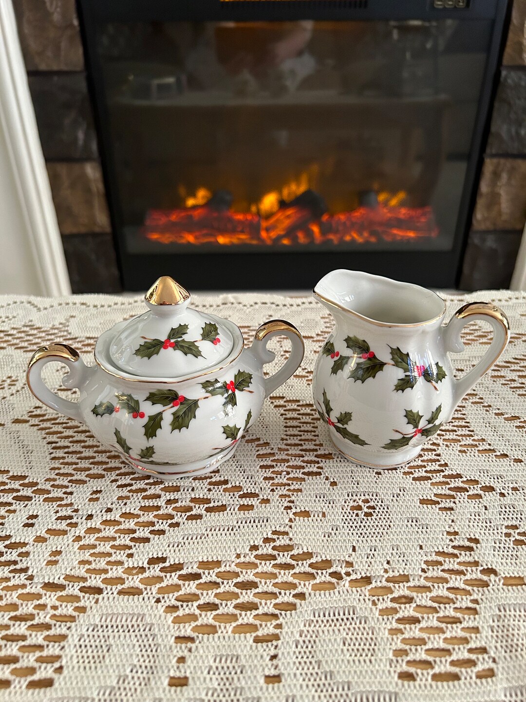 Vintage Lefton Christmas Creamer and Sugar Set Holly Berry Design - Etsy