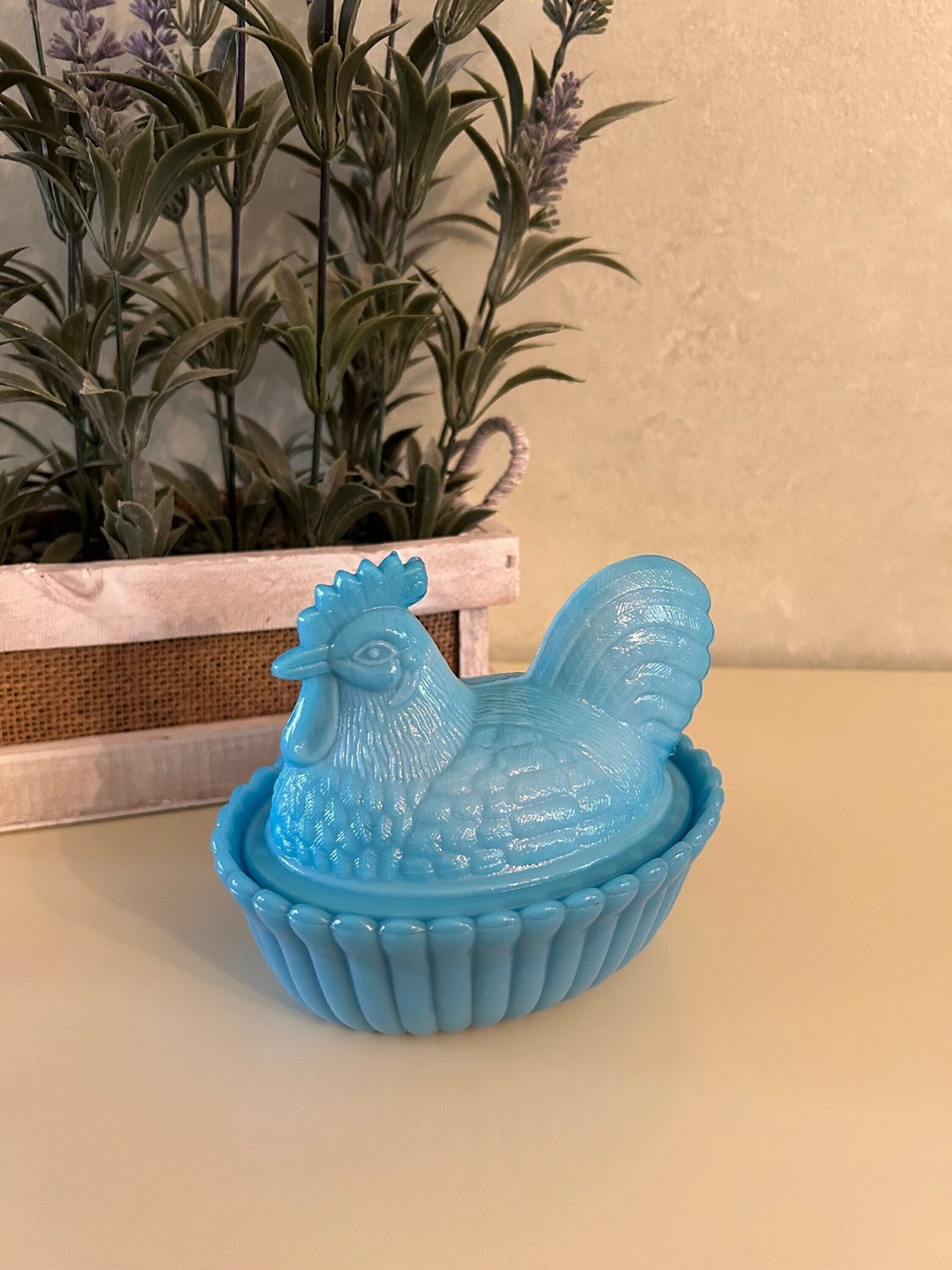 Antique Blue Milk Glass Hen on Nest - Etsy