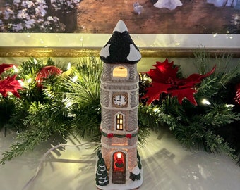 Vintage Christmas 1996 Village Square Lighted Clock Tower 10th ...