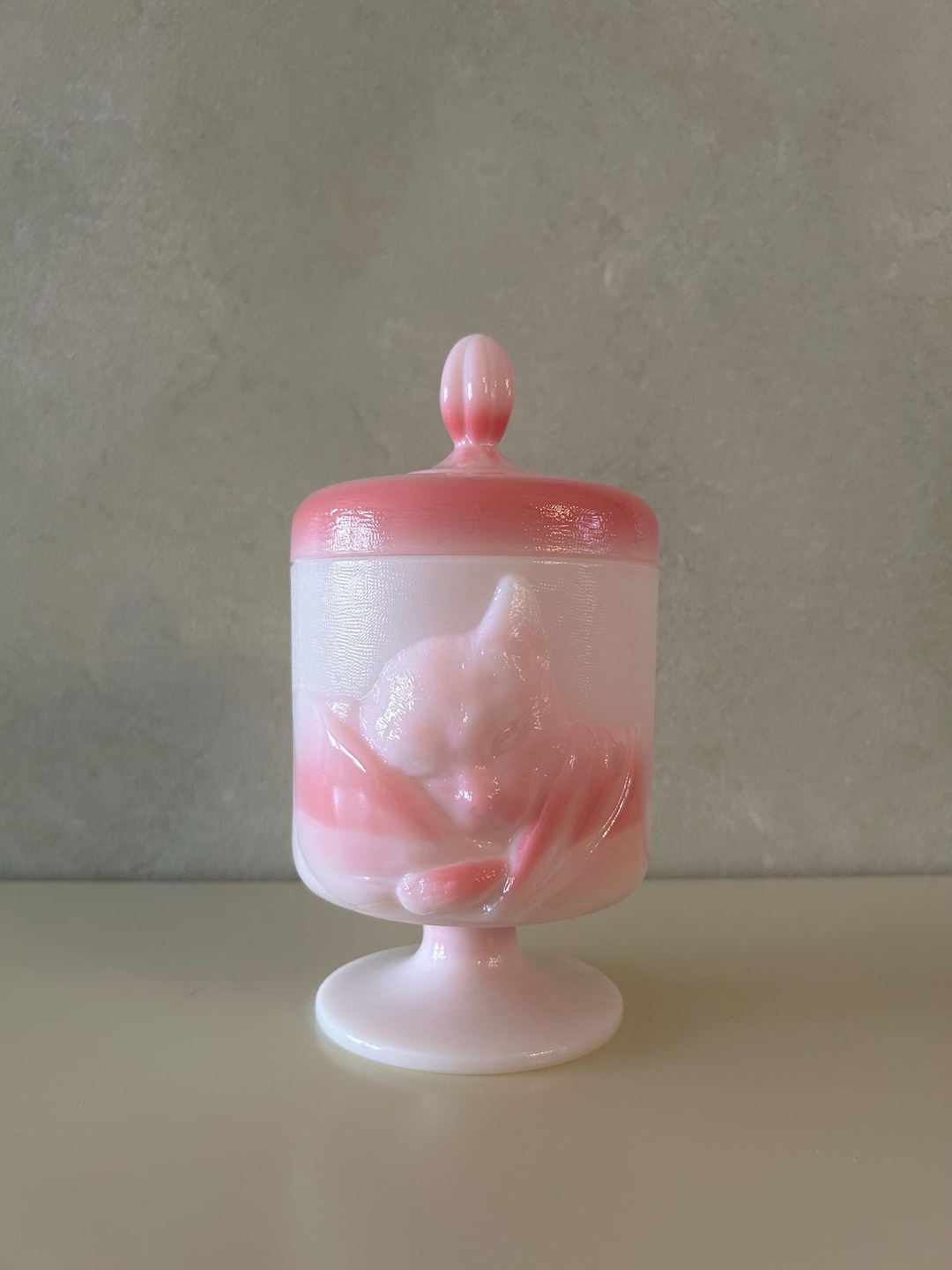 Fenton Rosalene Pink Ombre Chessie Cat Candy Jar RARE - Etsy