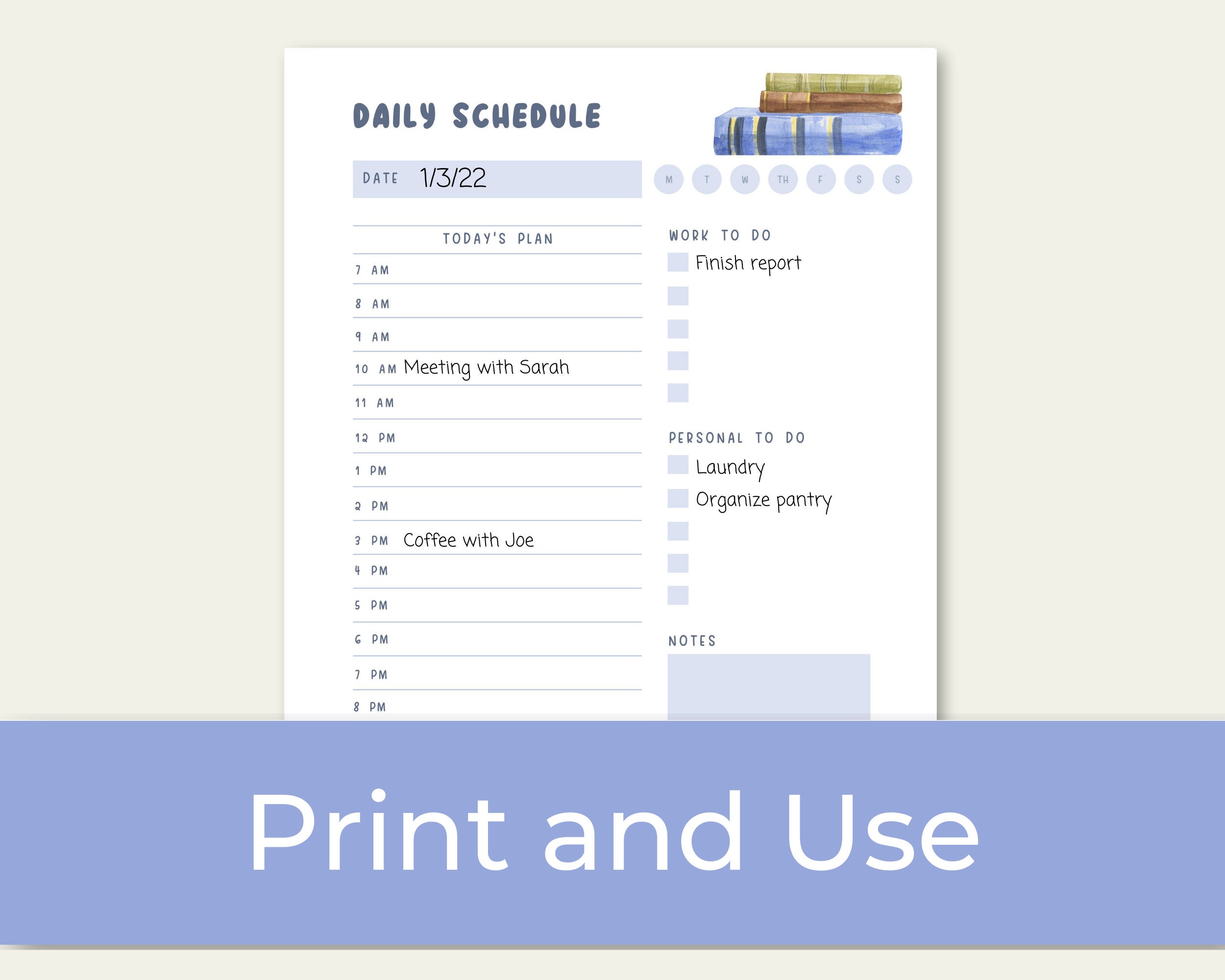 Book Daily Schedule , Printable Planner , Daily Planner , Agenda ...