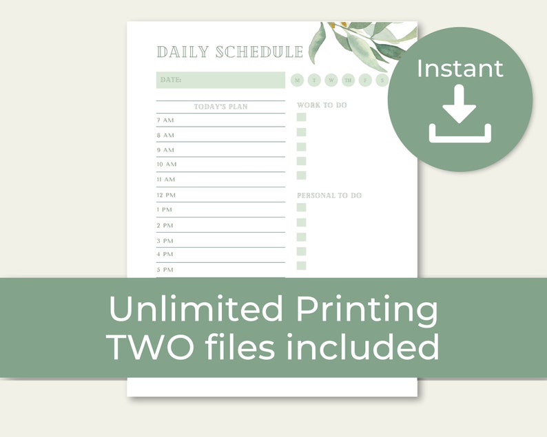Eucalyptus Daily Schedule , Printable Planner , Daily Planner , Agenda ...