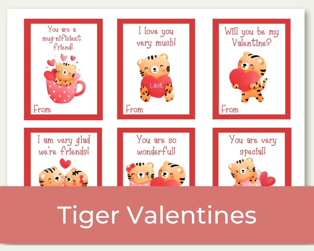 Tiger Valentine Cute Valentine's Day Card Classroom Card Kid's ...