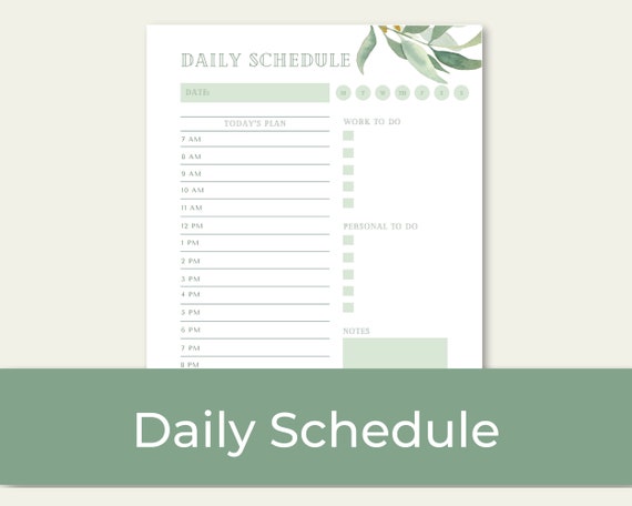 Eucalyptus Daily Schedule Printable Planner Daily Planner | Etsy