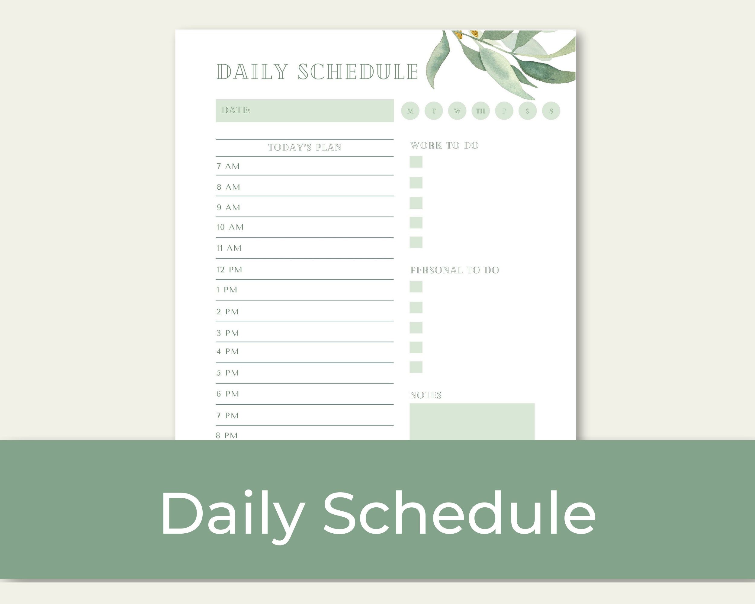 Eucalyptus Daily Schedule , Printable Planner , Daily Planner , Agenda ...