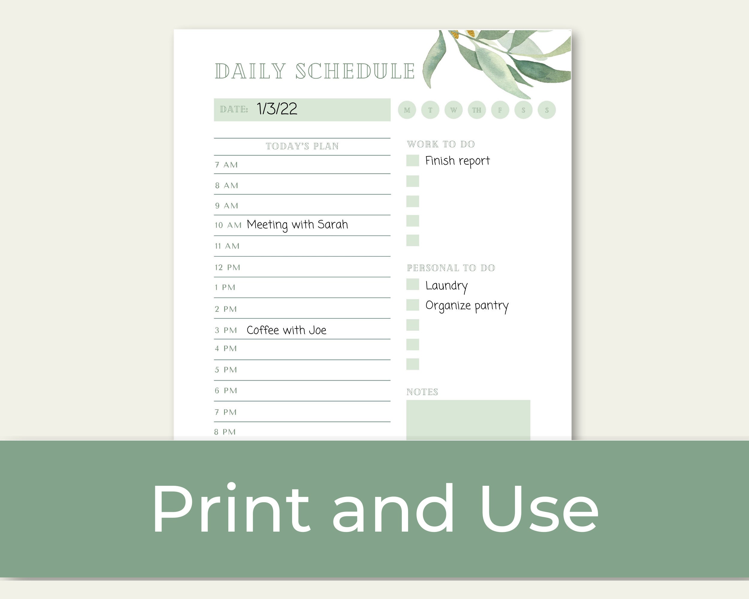 Eucalyptus Daily Schedule , Printable Planner , Daily Planner , Agenda ...