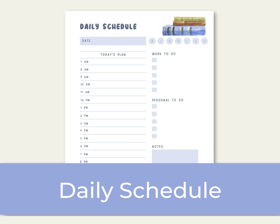 Book Daily Schedule , Printable Planner , Daily Planner , Agenda ...