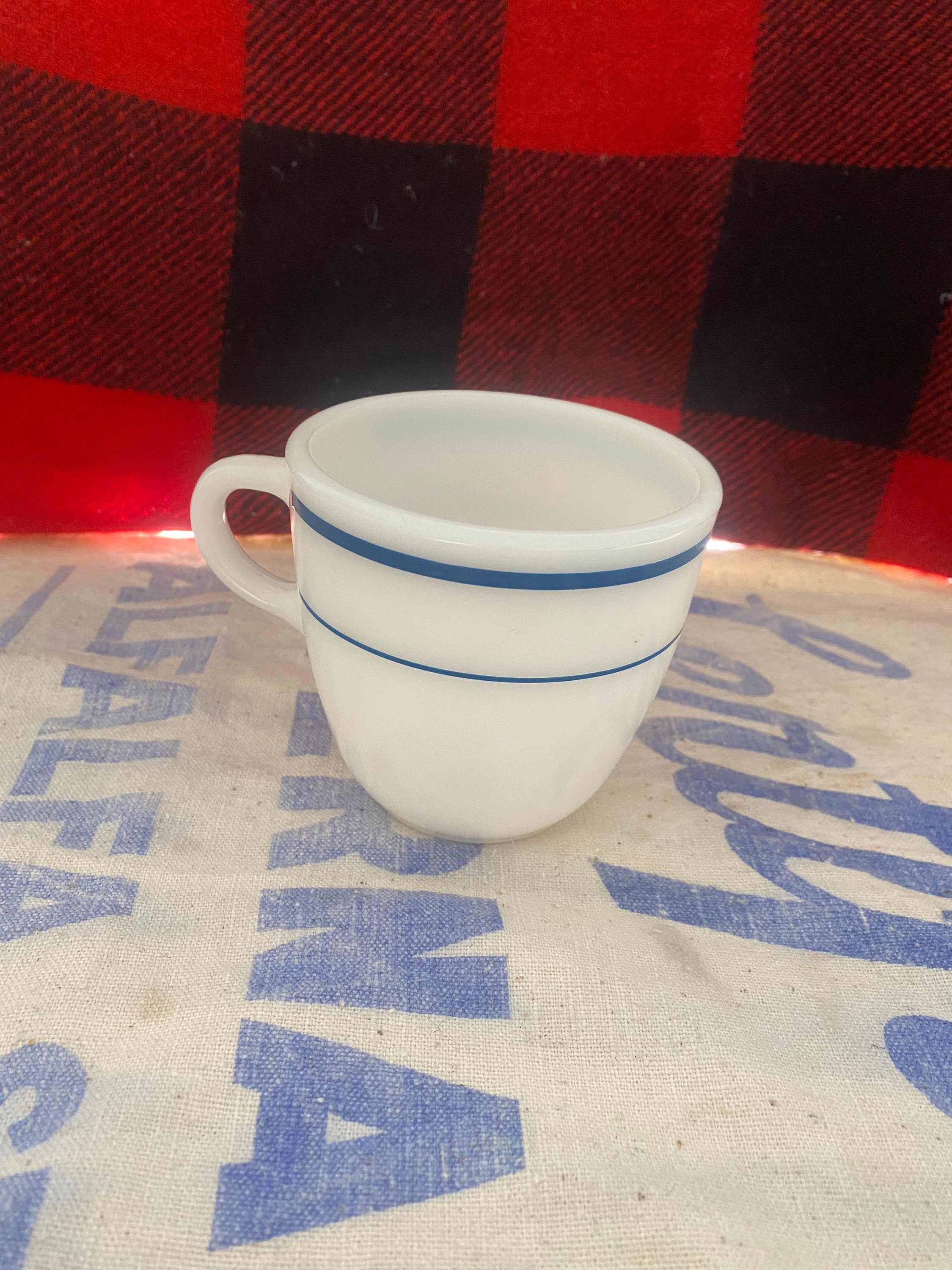 Pyrex Coffee Cup #723-5. Milk Glass Blue Stripes, I Have More in Stock ...
