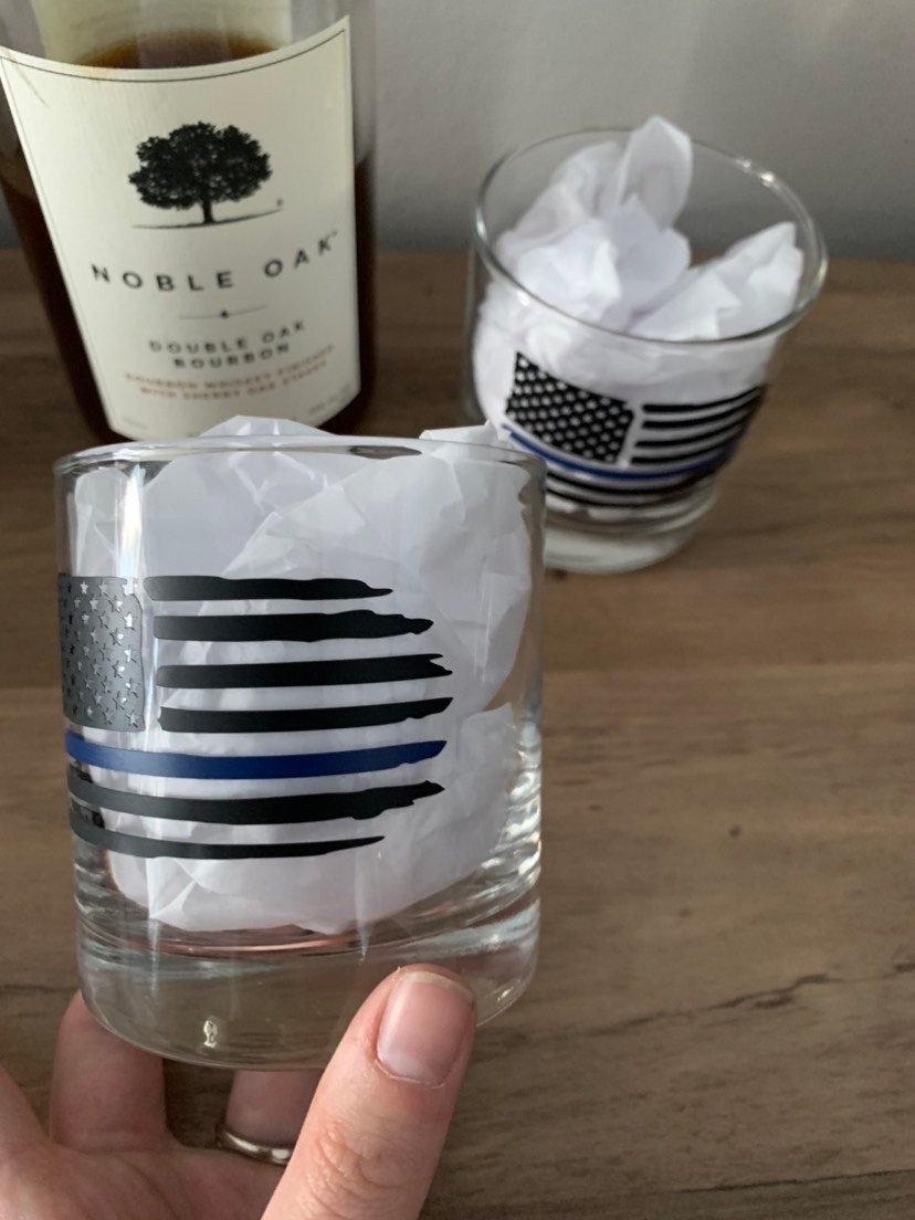 Thin Blue Line Straight Sided Rocks Glass - Etsy