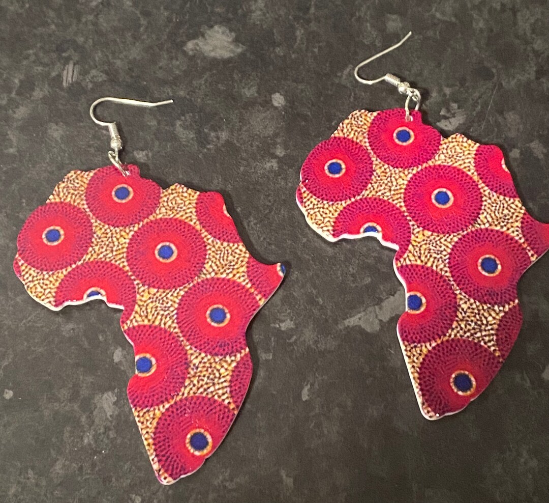 Dazzlingglam Afro Queen Wood Africa Map Printing Flower Wood Earrings ...