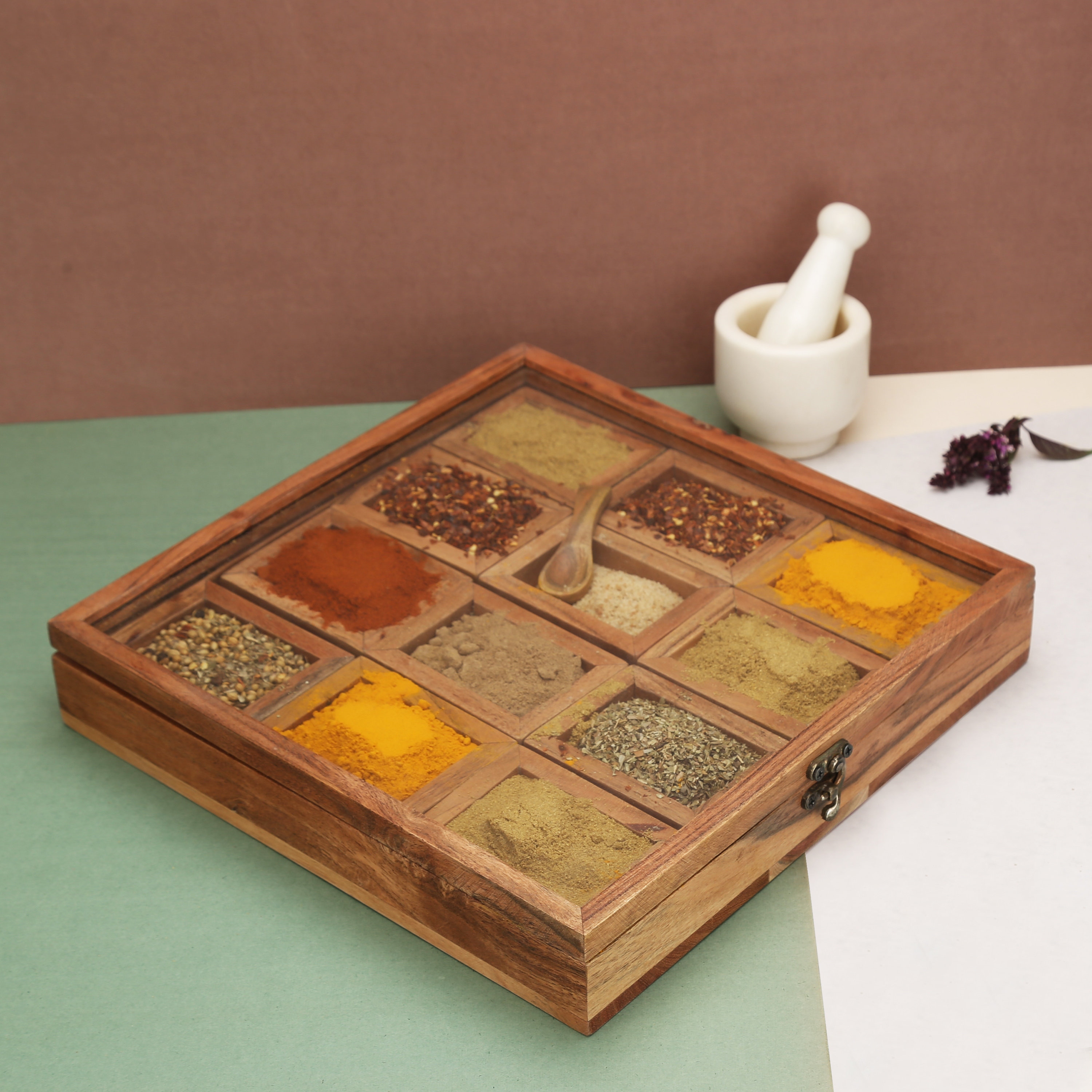 Wooden Spice Box, Masala Box, Masala Dabba, Indian Spice Box, Spice ...