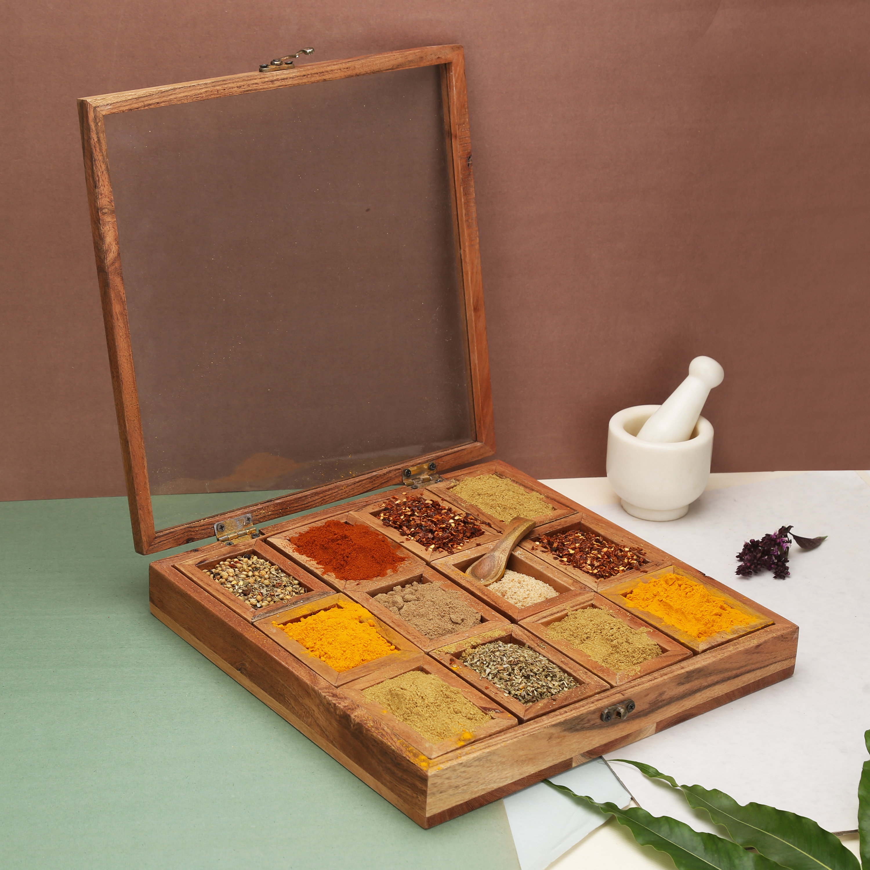 Wooden Spice Box, Masala Box, Masala Dabba, Indian Spice Box, Spice ...