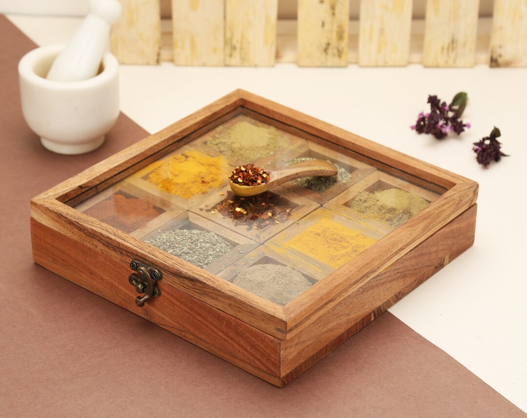 Wooden Spice Box, Masala Box, Masala Dabba, Indian Spice Box, Spice ...