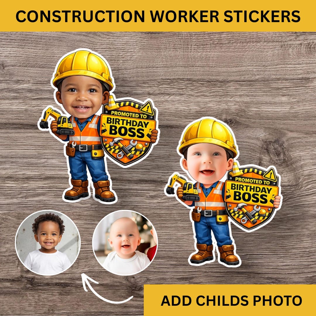 Construction Worker Stickers | Construction Birthday Party | Custom ...