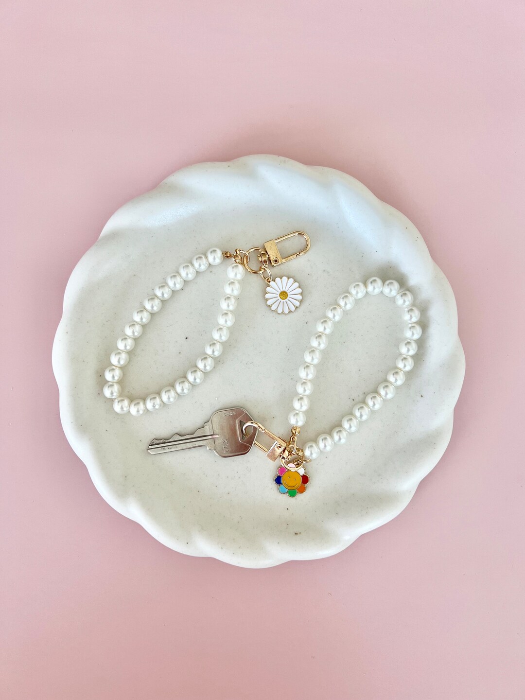 Pearl Wrist Keychains | Pearl Keychain | Dainty Charm | Happy Face ...